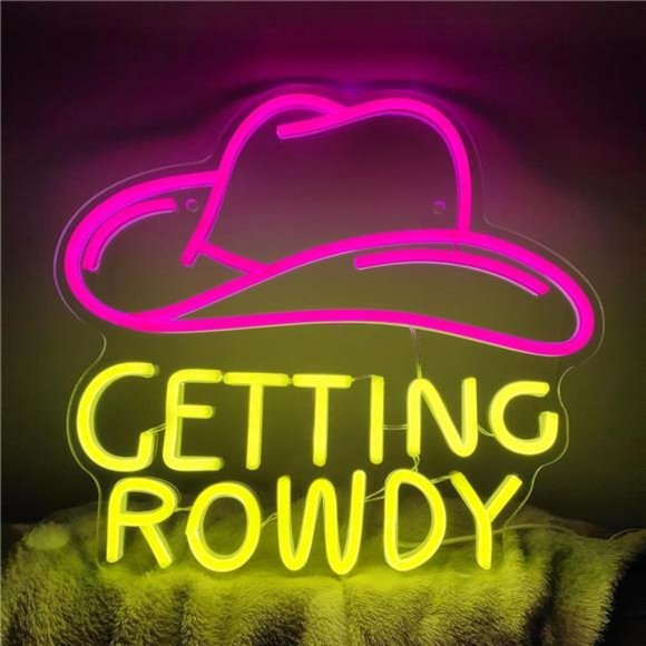 Accents | Getting Rowdy Pink Cowgirl Hat Neon Led Vivid Wall Sign For ...